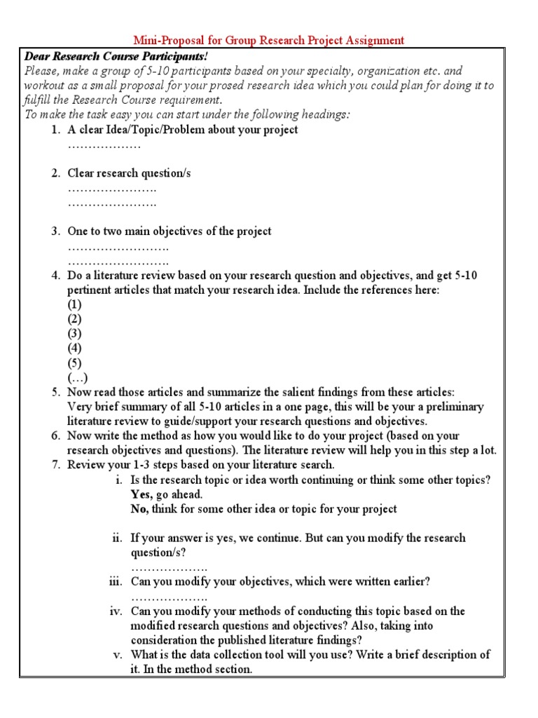 Mini-Proposal For Group Research Project Assignment: Dear Research ...
