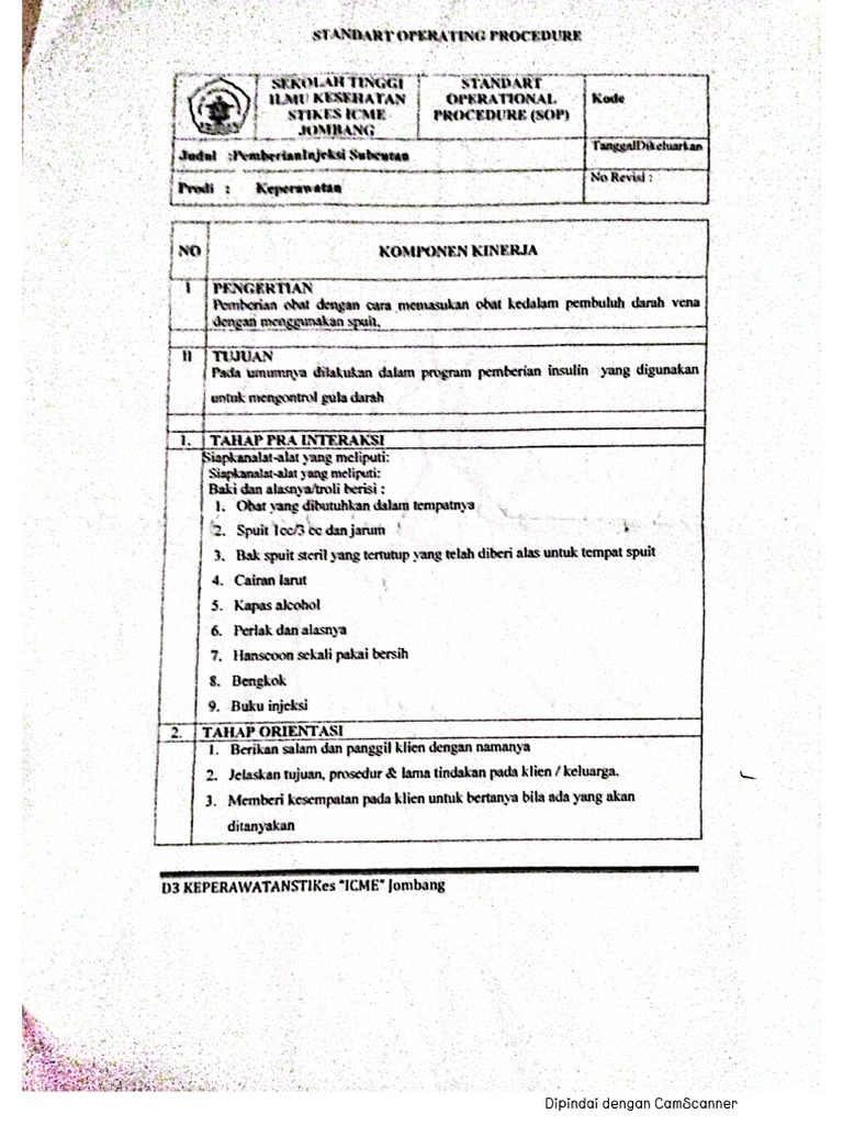 Sop Injeksi Subcutan | PDF
