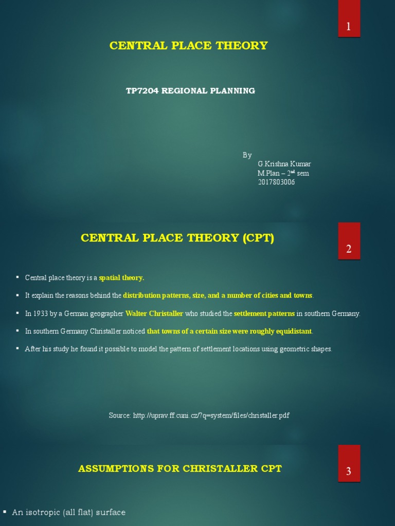 Central Place Theory: Tp7204 Regional Planning | PDF