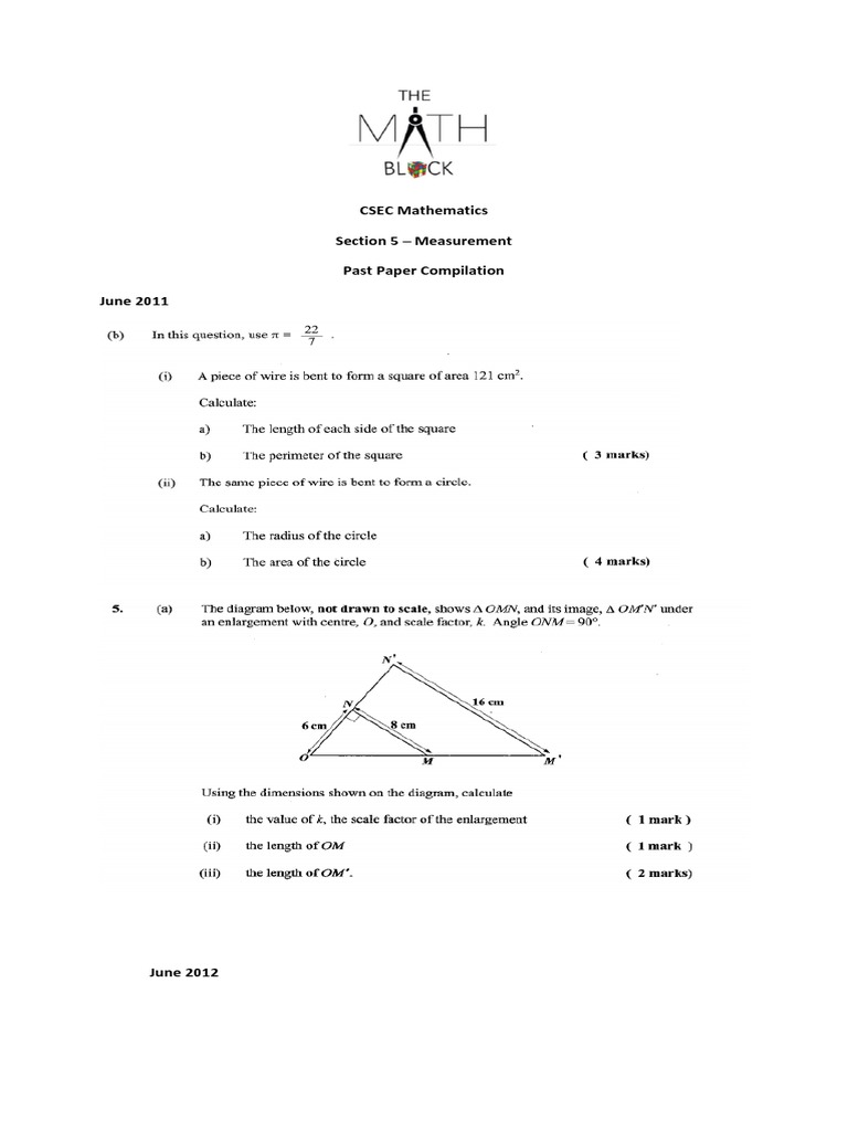 A Comprehensive Collection of CSEC Mathematics Measurement Past Papers ...