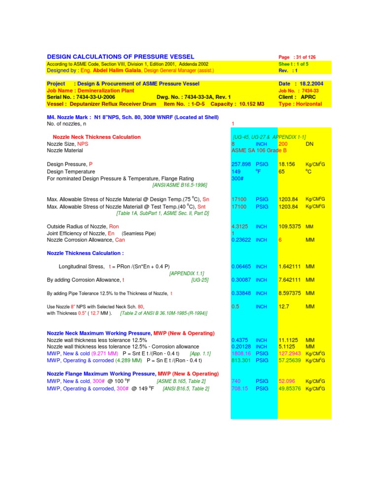 Nozzle Design Calculations for Vessels | PDF | Pipe (Fluid Conveyance ...