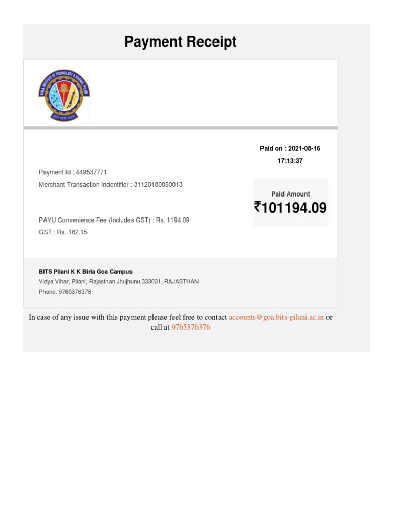 Payment Receipt: Payment Id: 449537771 Merchant Transaction Indentifier ...