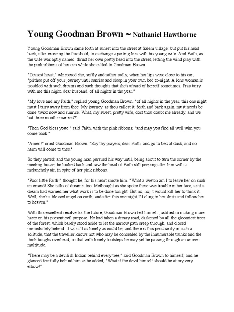 Young Goodman Brown : Nathaniel Hawthorne | PDF