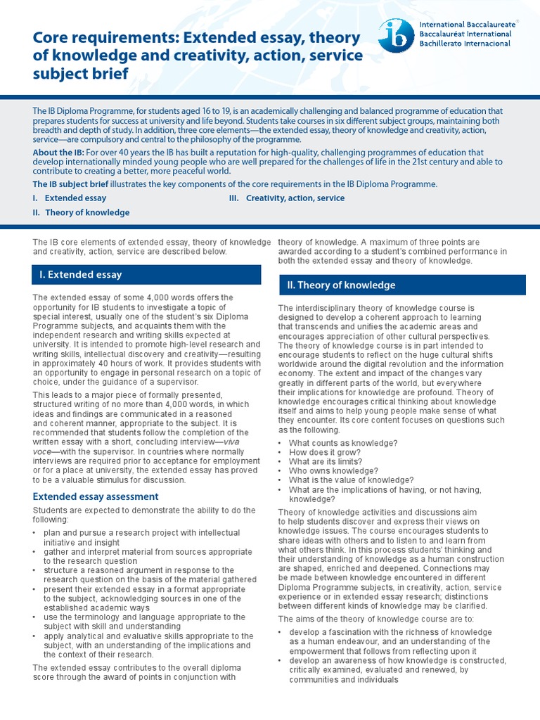 Core Requirements: Extended Essay, Theory of Knowledge and Creativity ...