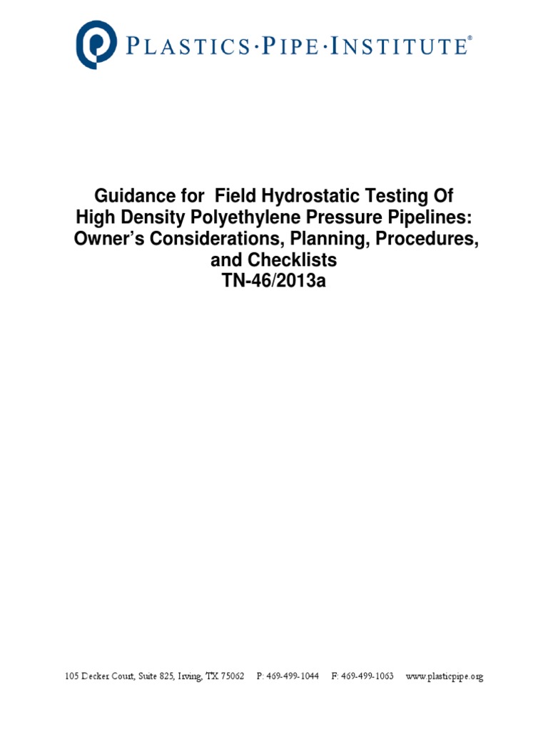 PPI Hydrostatic Pressure Testing Manual For HDPE Pipe | PDF | Pipe ...