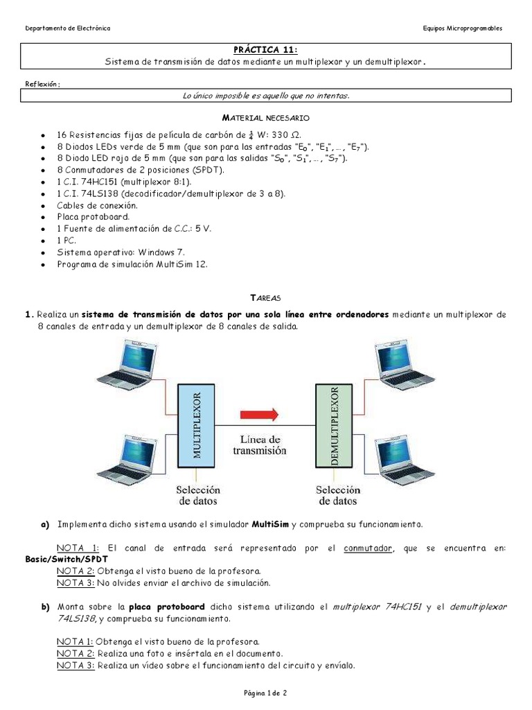 Práctica 11. Sistema de Transmisión de Datos Mediante Un Multiplexor y Un Demultiplexor | PDF ...