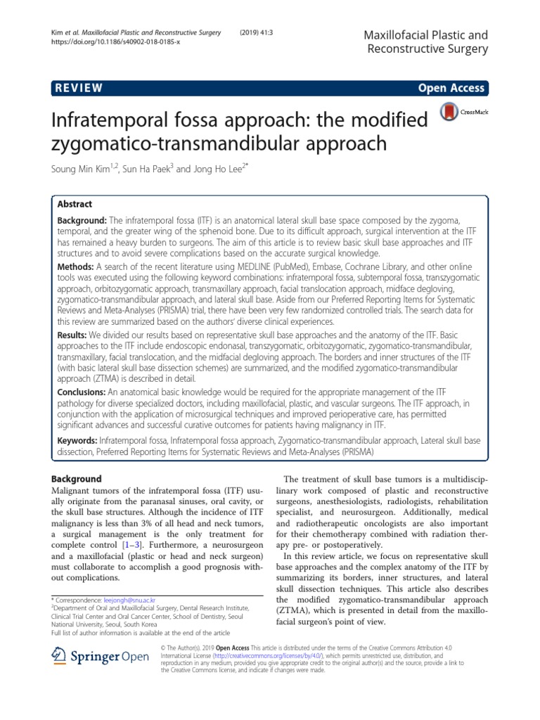 Infratemporal Fossa Approach: The Modified Zygomatico-Transmandibular ...