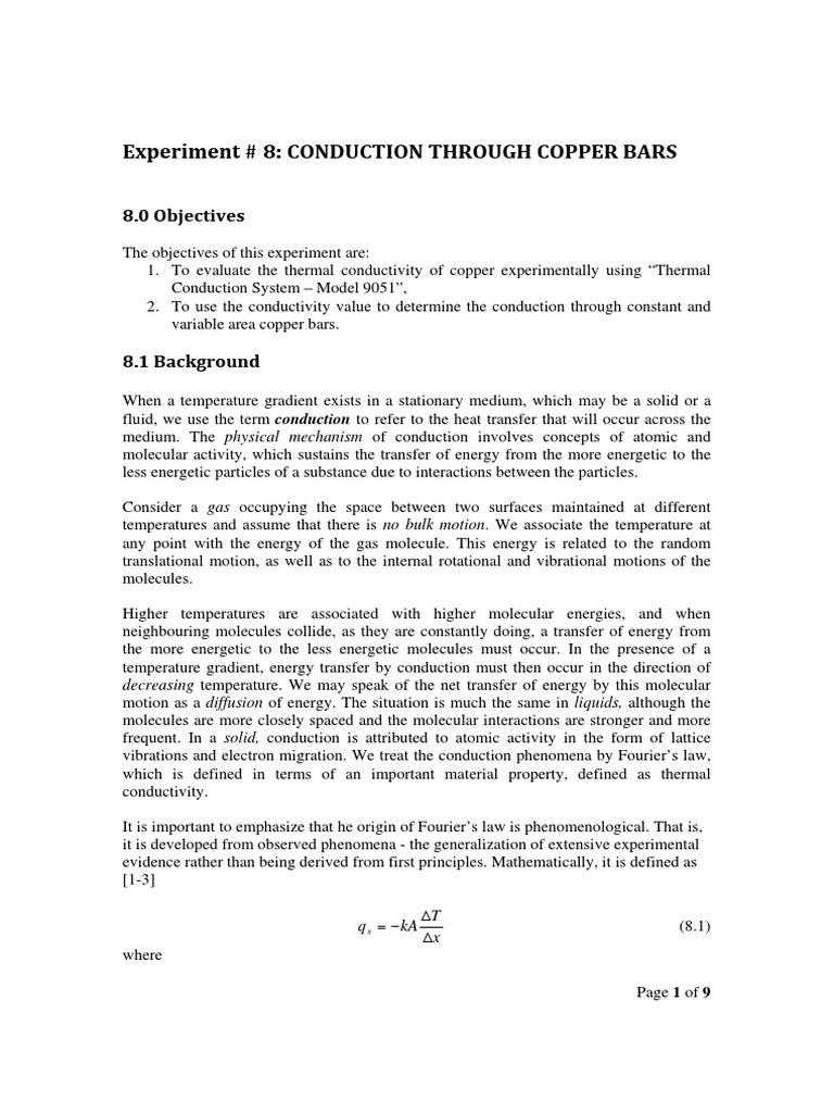 Experiment # 8: Conduction Through Copper Bars: 8.0 Objectives | PDF ...
