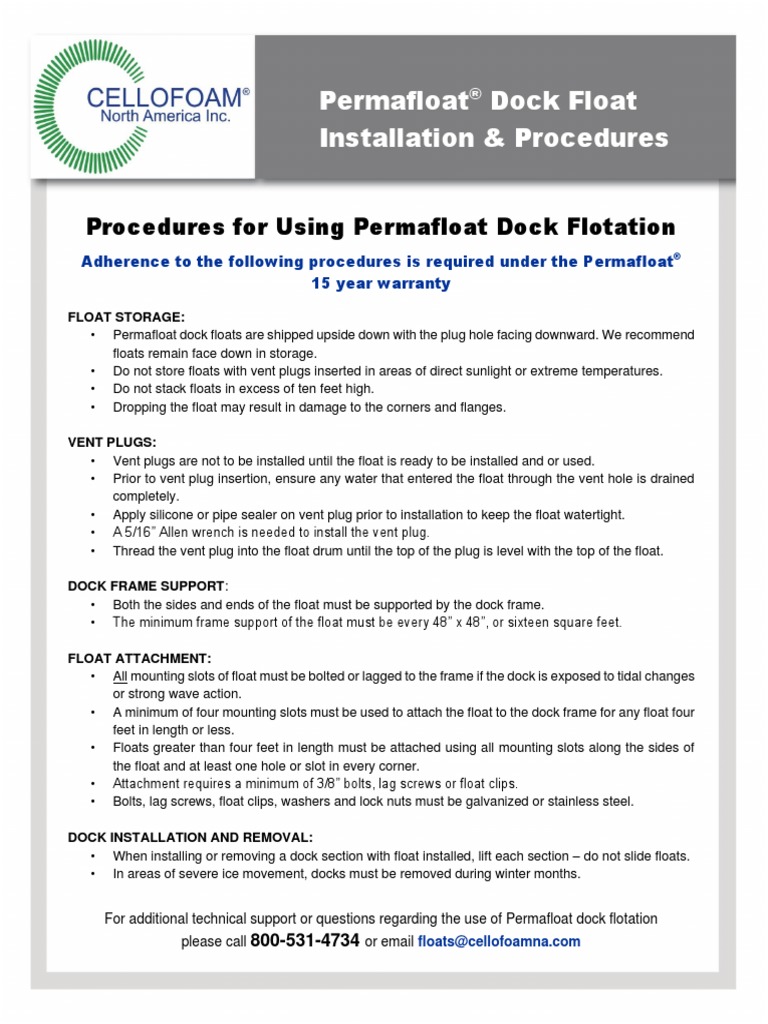 Permafloat Dock Float Installation & Procedures | PDF | Screw | Manufactured Goods