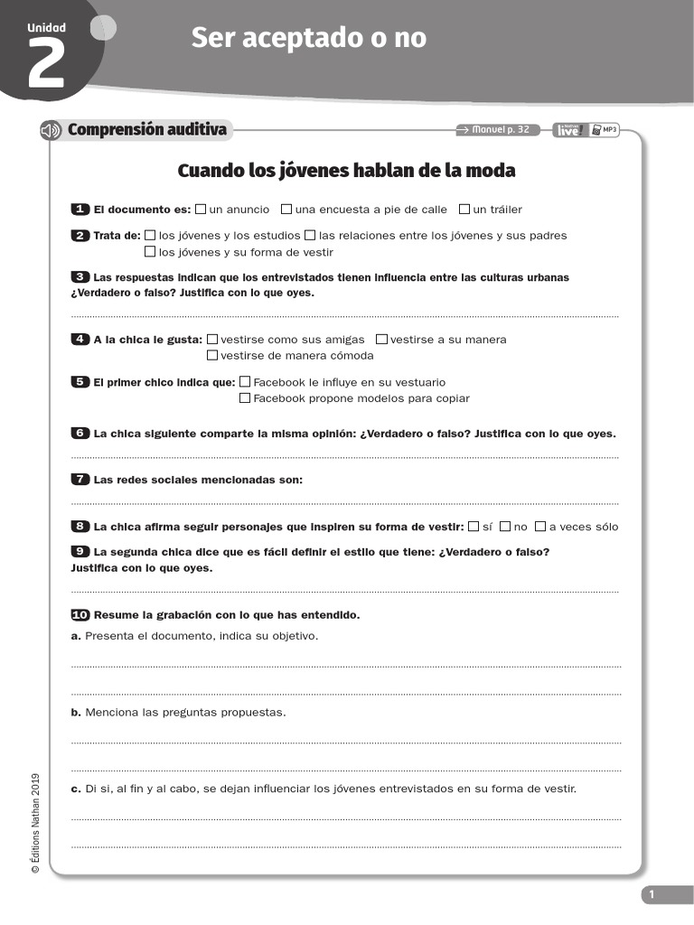 Unité 2 Espagnol | PDF | Juegos y actividades