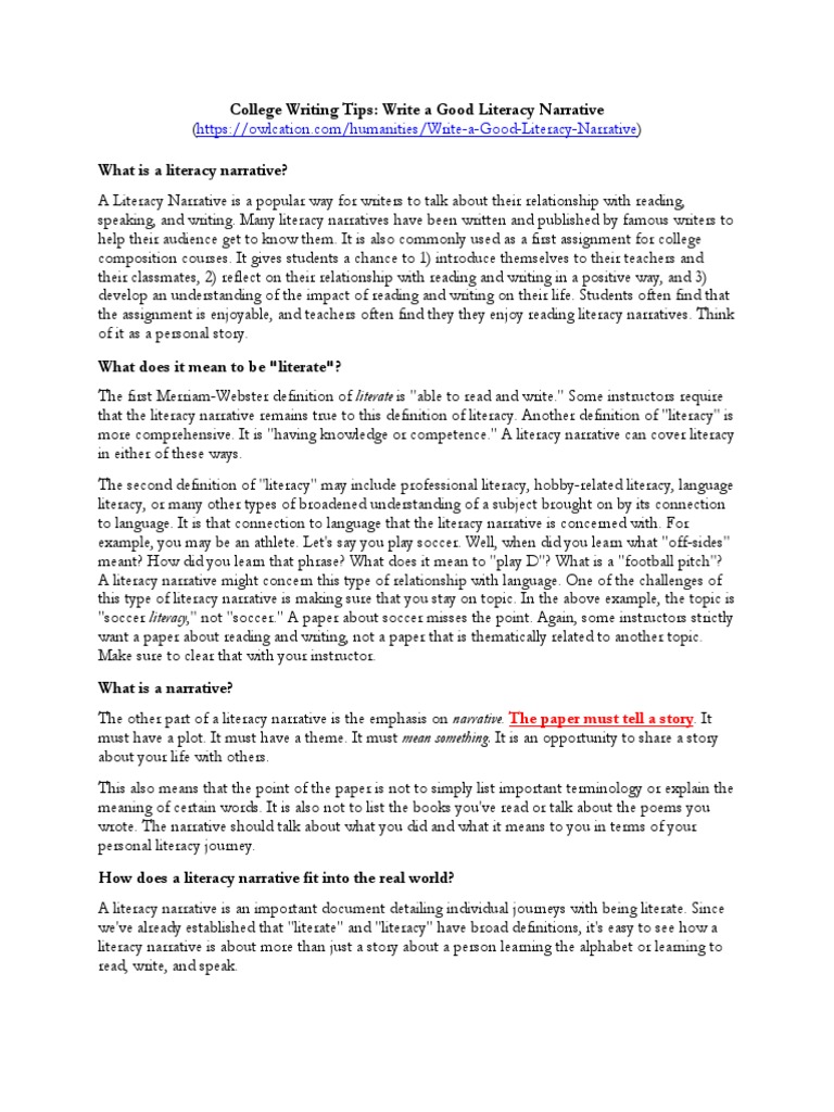 How To Write Good Literacy Narrative | PDF | Literacy | Narrative