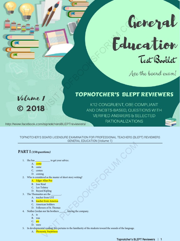 Gen Ed Topnotcher Blept Reviewer Vol 1 | PDF