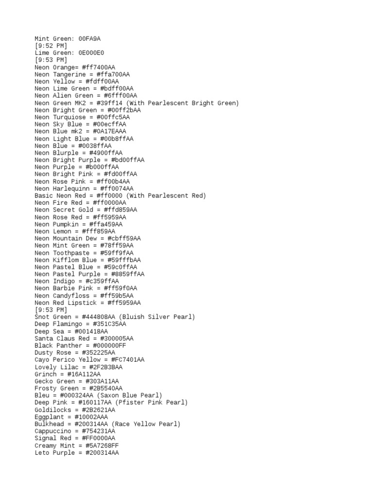Hex Codes | PDF | Color | Graphic Design