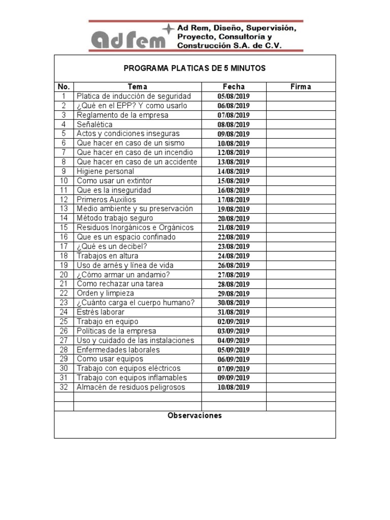 Programa Platicas de 5 Minutos | PDF