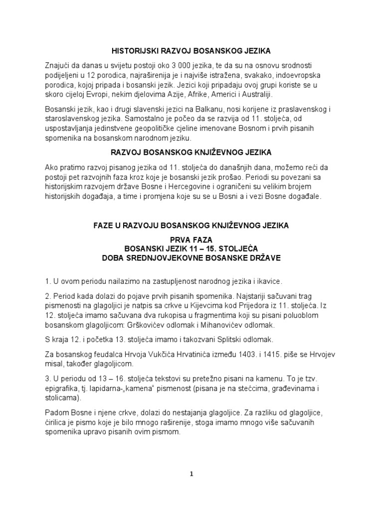 HISTORIJSKI RAZVOJ BOSANSKOG JEZIKA 543e4cc | PDF