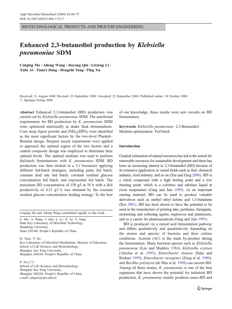 Enhanced 2,3-Butanediol Production | PDF | Fermentation | Regression Analysis