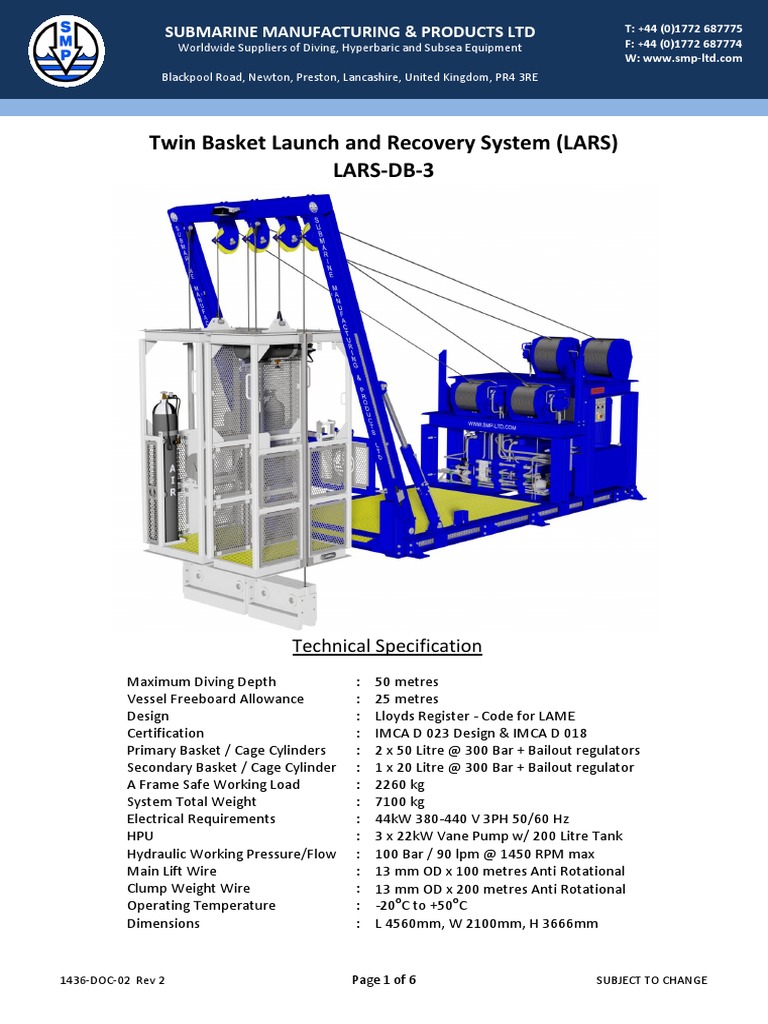 Twin Basket LARS Technical Specifications | PDF | Valve | Scuba Diving