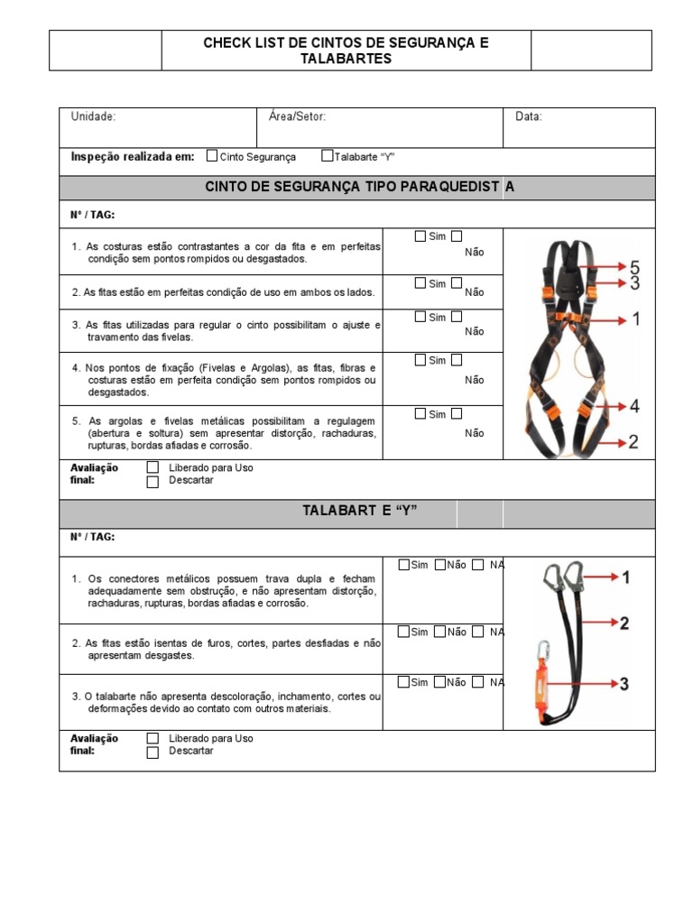 Check List de Cintos de Segurança e Talabartes | PDF