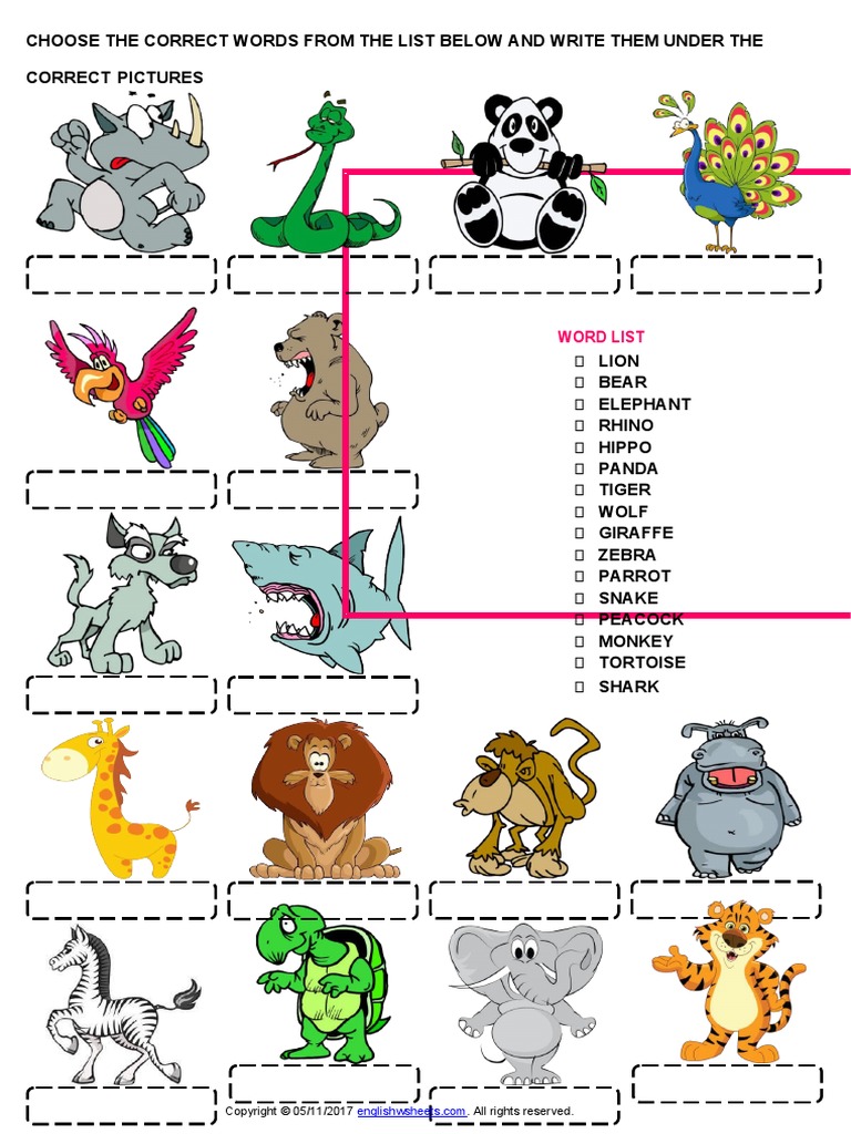 Animals Vocabulary Esl Matching Exercise Worksheets For Kids | PDF ...