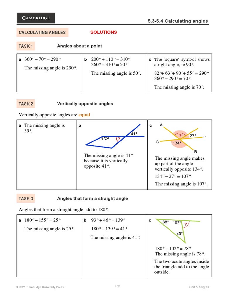5.3-5.4 Calculating Angles Calculating Angles Task 1: Angles About A ...