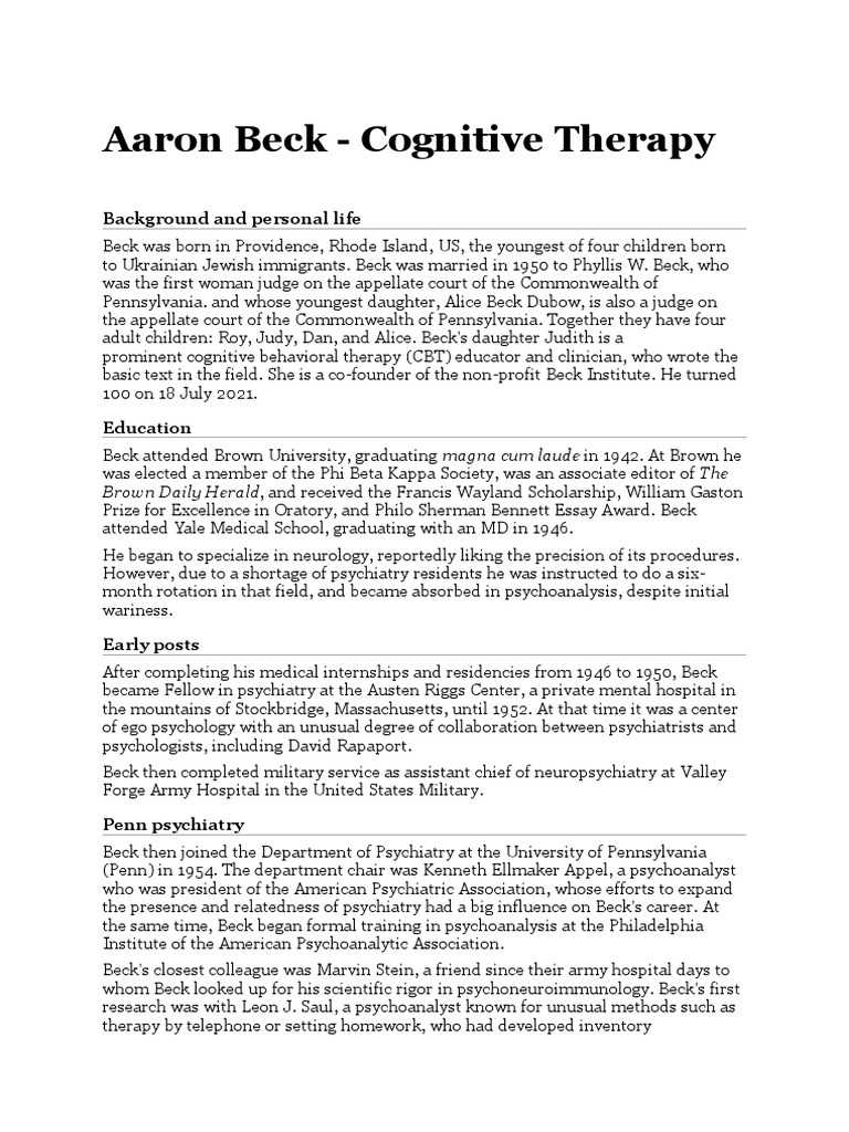 Aaron Beck's Cognitive Development | PDF | Mental Disorder | Cognitive ...