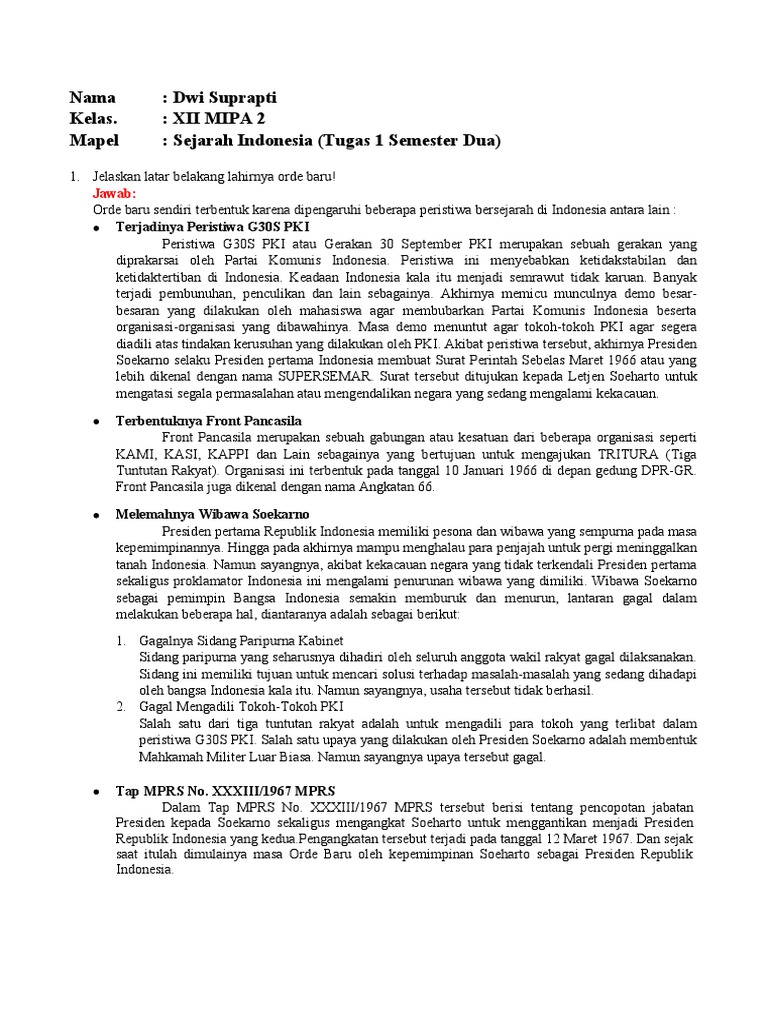 Sejarah Indonesia Dwi Suprapti Tugas 1 Semester 2 | PDF