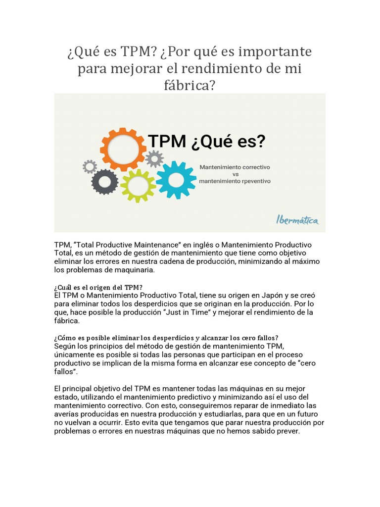 Qué Es TPM | PDF | Lean Manufacturing | Ingeniería de Sistemas