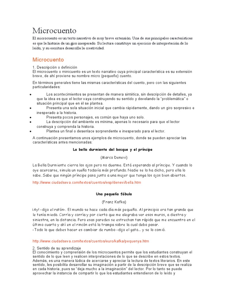 Características del Microcuento | PDF | Cuentos | Narración