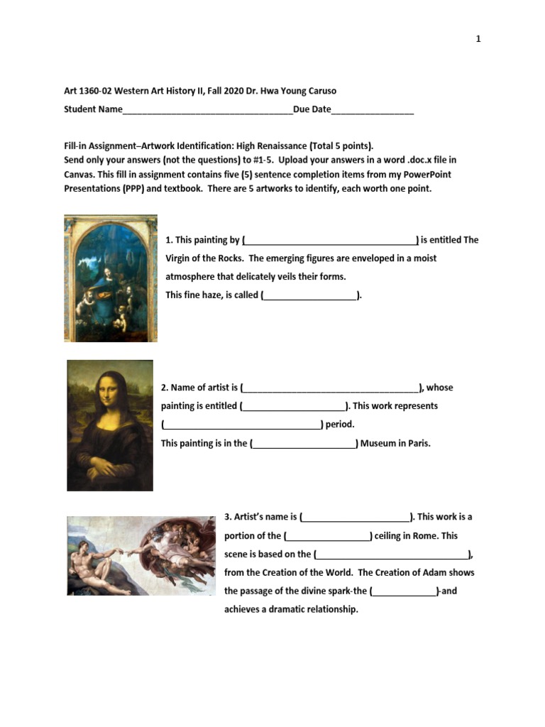 Art 1360 Fill in 5 Blank Assignment-High Renaissance | PDF | The Arts