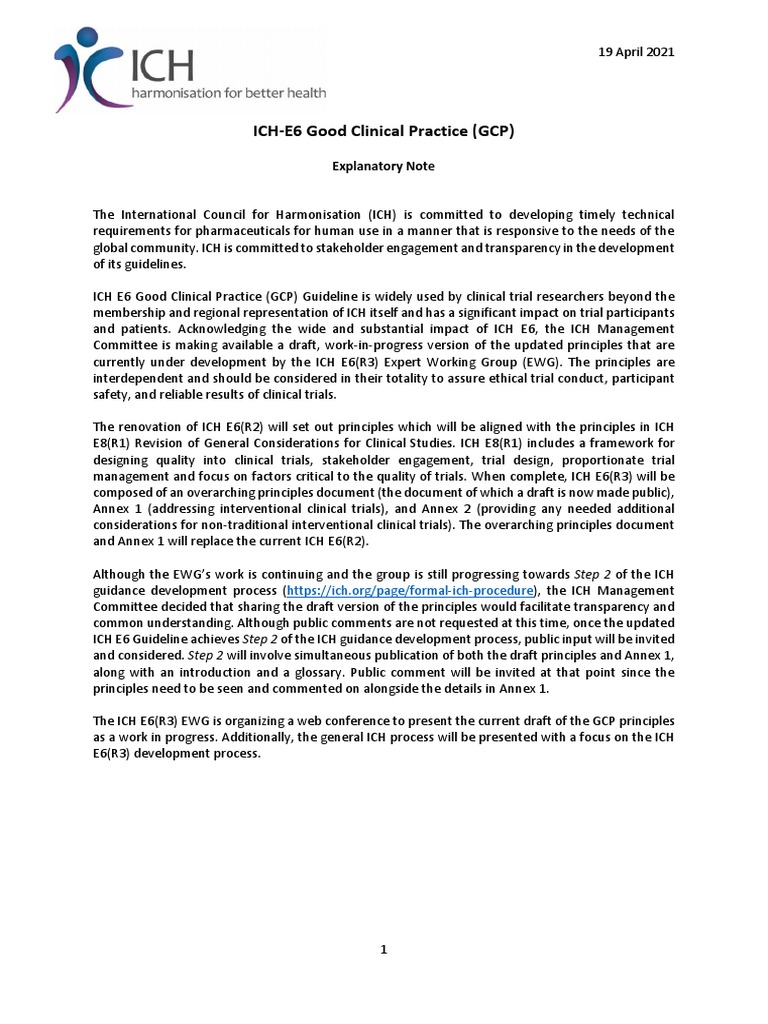 ICH E6(R3) GCP Principles Draft Overview | PDF | Institutional Review ...