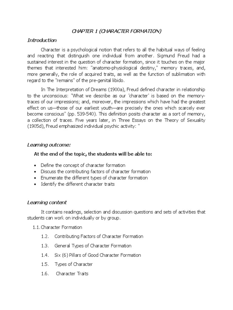 CHAPTER 1 of Character Formation | PDF | Sigmund Freud | Behavioural ...