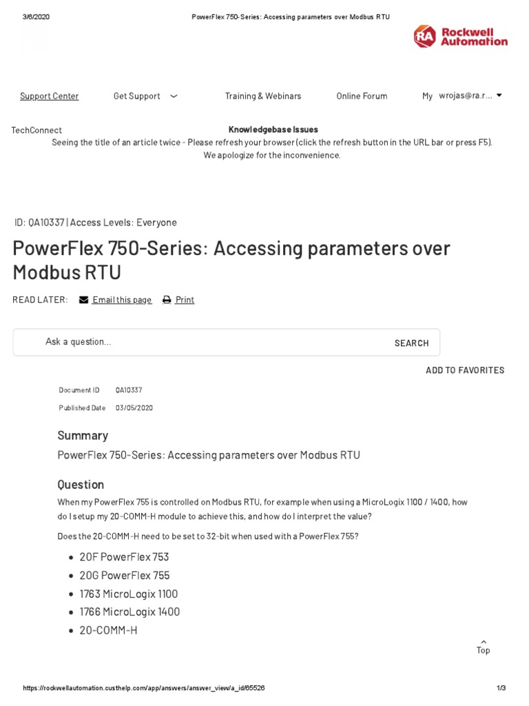 PowerFlex 750-Series - Accessing Parameters Over Modbus RTU | PDF ...
