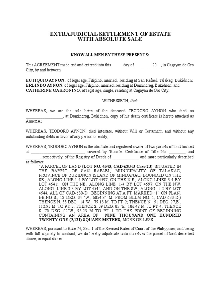 Extrajudicial Settlement of Estate With Sale | PDF | Common Law ...