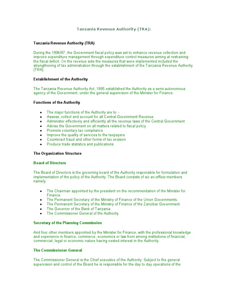 Tanzania Revenue Authority | Withholding Tax | Taxes
