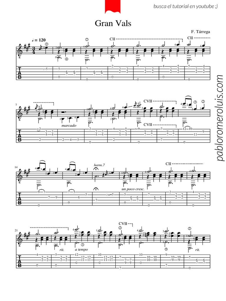 Gran Vals Tarrega | PDF | Classical Composers | Acoustic Guitars