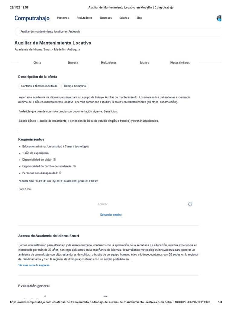 Auxiliar de Mantenimiento Locativo en Medellín - Computrabajo | PDF