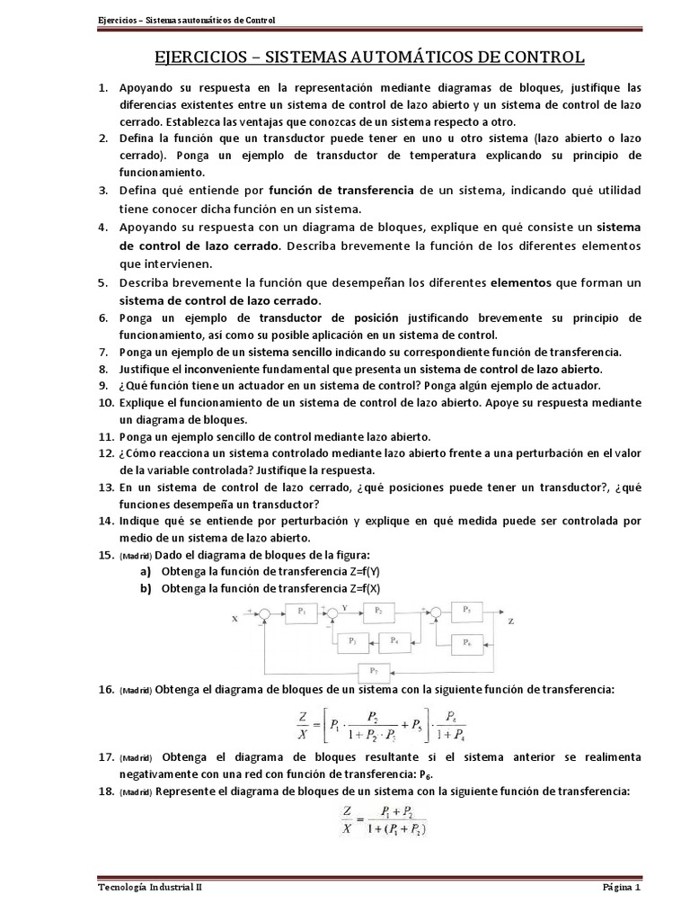 Problemas - Ejercicios Sistemas Automáticos | PDF | Sistema de control | Sensor