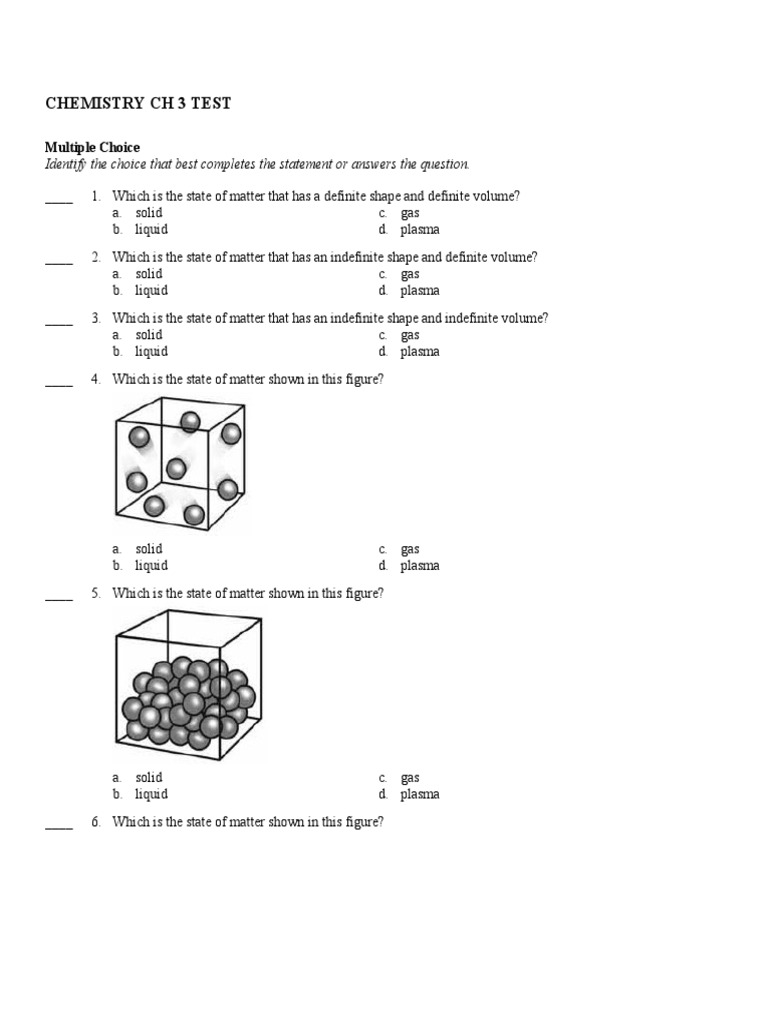Chemistry CH 3 Test | PDF | Chemical Substances | Distillation