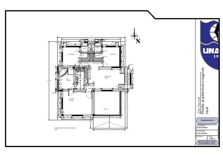 2do Parcial Arquitectonico Yulia Ciprian-Planta Dimensionada 2do Nivel ...
