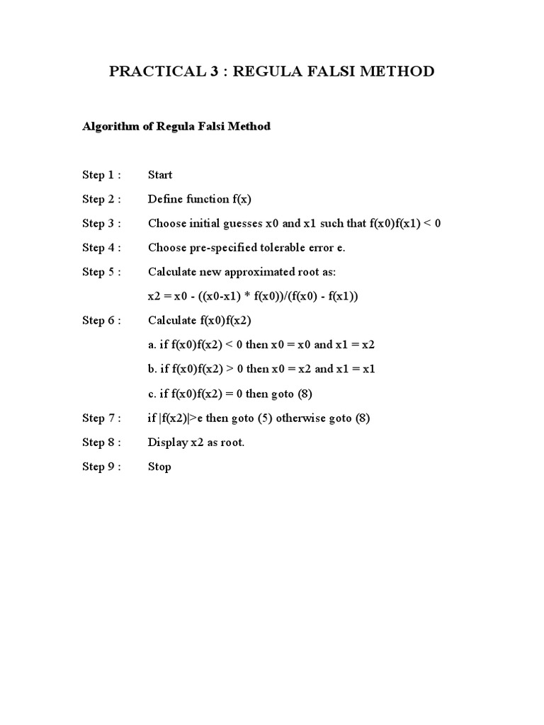 Practical 3: Regula Falsi Method | PDF