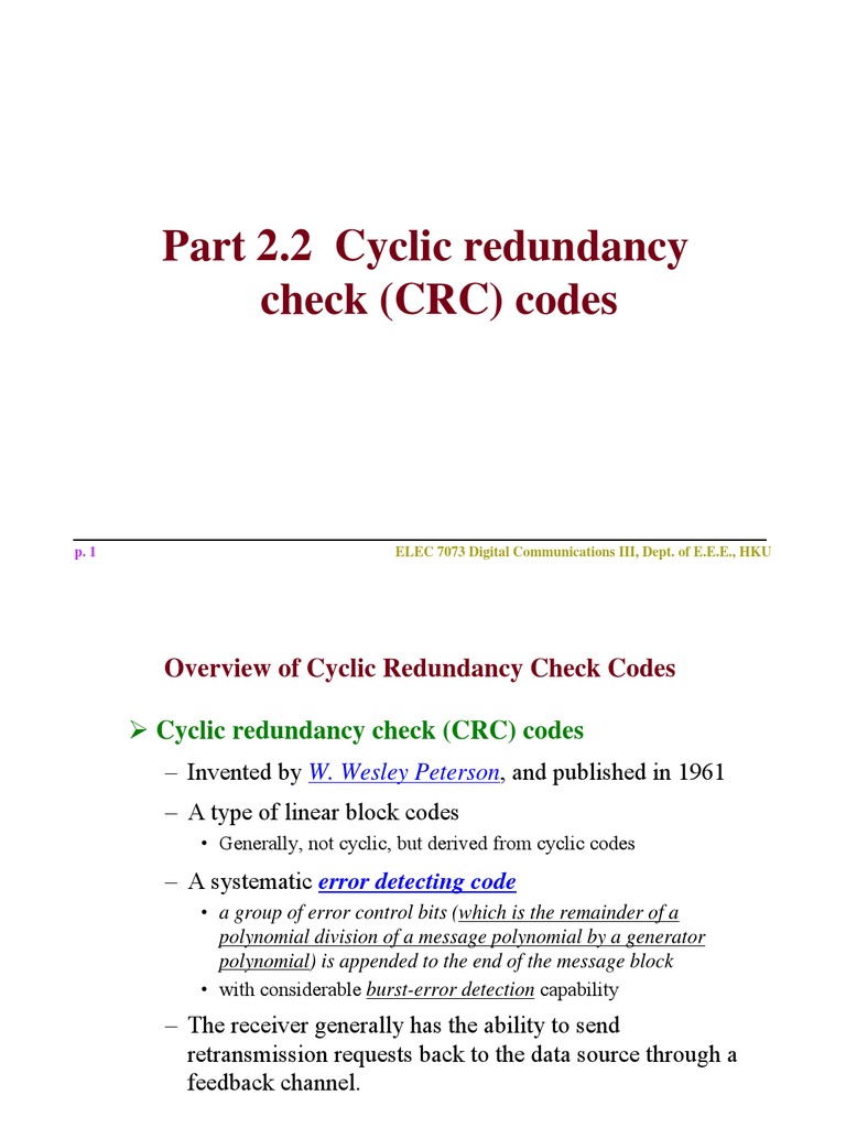 Cyclic Redundancy Check Crc Pdf Error Detection And Correction Abstract Algebra