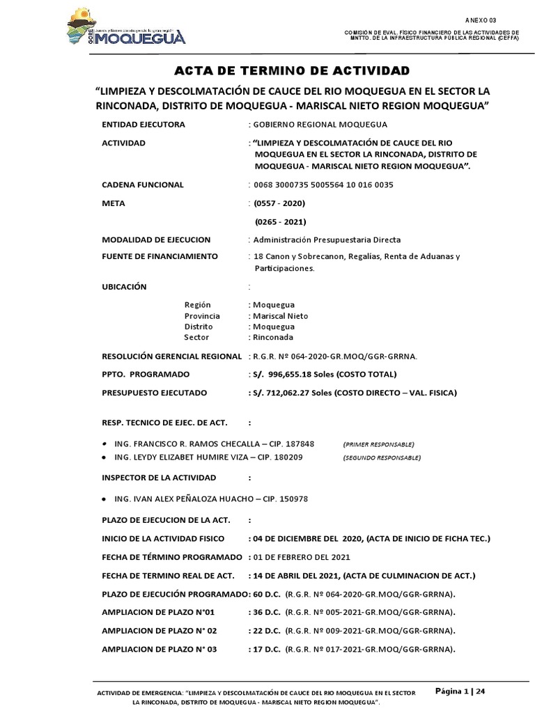 Acta de Termino de Actividad Ceffa - Descolm. Rinconada | PDF