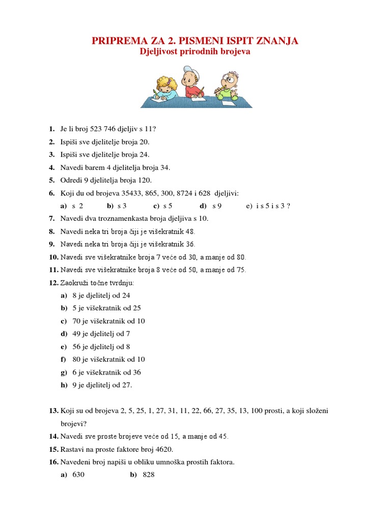 Djeljivost Prirodnih Brojeva-Priprema Za 2.ispit Znanja | PDF