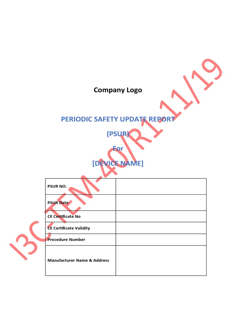 Periodic Safety Update Report for [DEVICE NAME] Covering [DATE RANGE ...