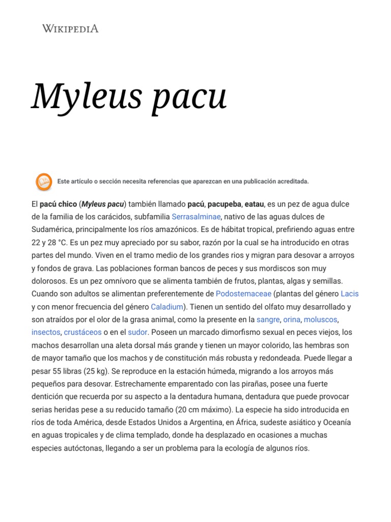 Myleus Pacu - Wikipedia, La Enciclopedia Libre | PDF | Pescado | Organismos