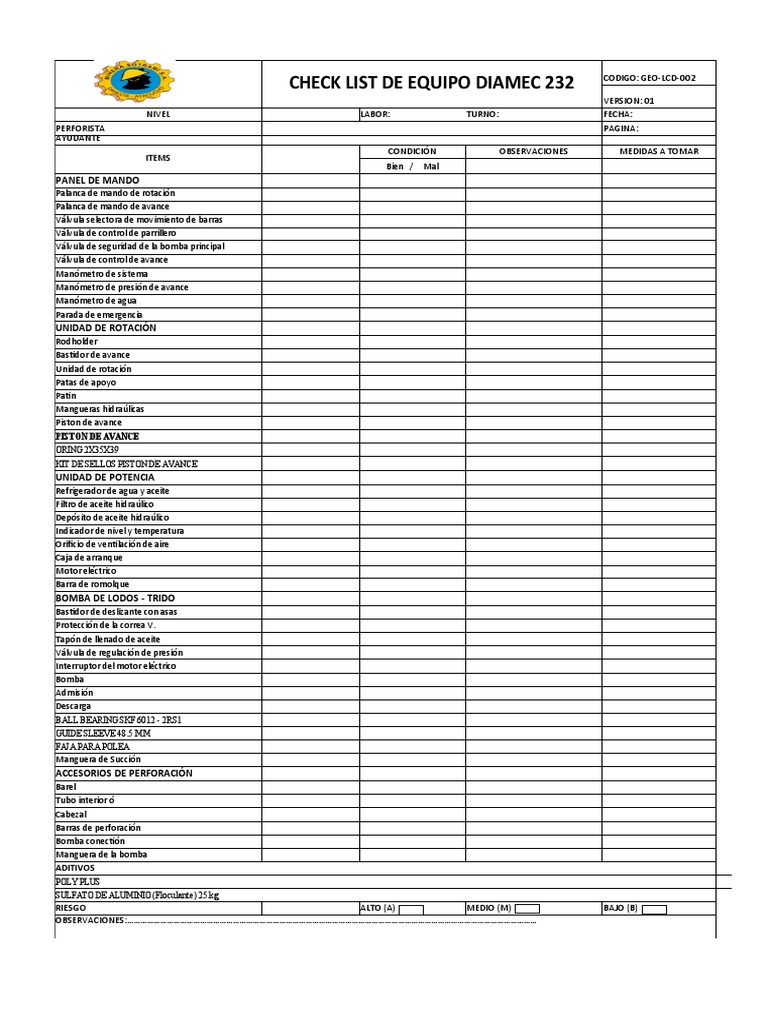 Check List-Diamec 232 | PDF