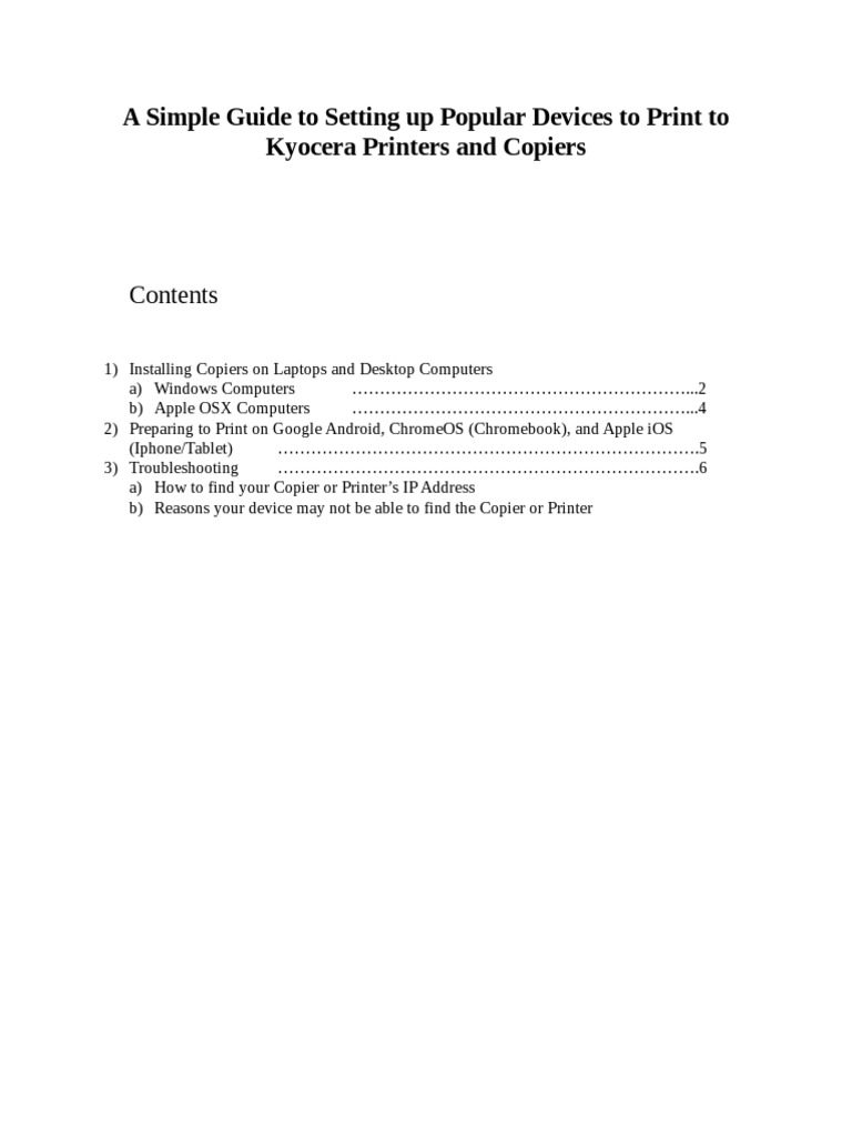 Kyocera Print Setup Process | PDF | Ios | Chromebook