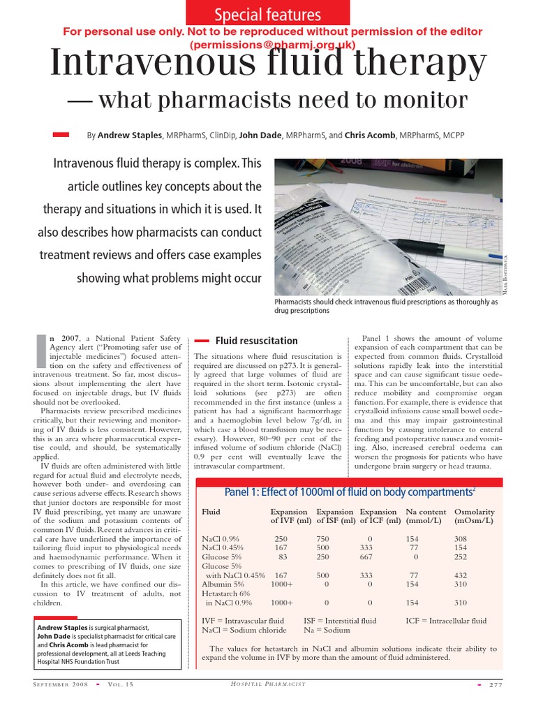 Monitoring IV Fluid Therapy in Adults | PDF | Intravenous Therapy ...