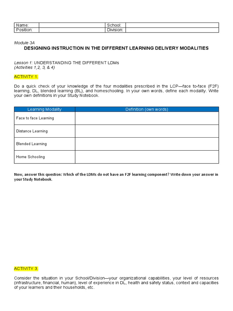 Module 3 Lesson1 Template 1 | PDF | Learning | Homeschooling