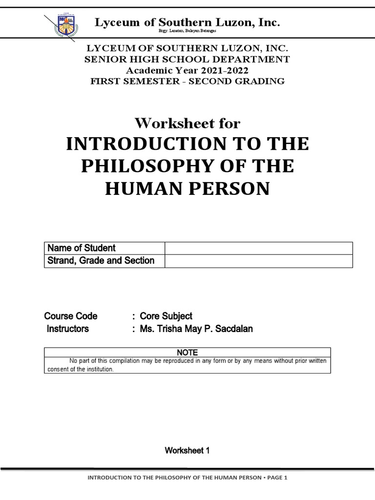 IPHP - Worksheet | PDF | Philosophical Theories | Cognition